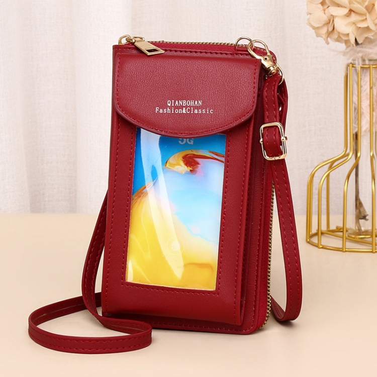 JLF012 Touch Screen Mobile Phone Bag Women Messenger Shoulder Bag(Red Wine)