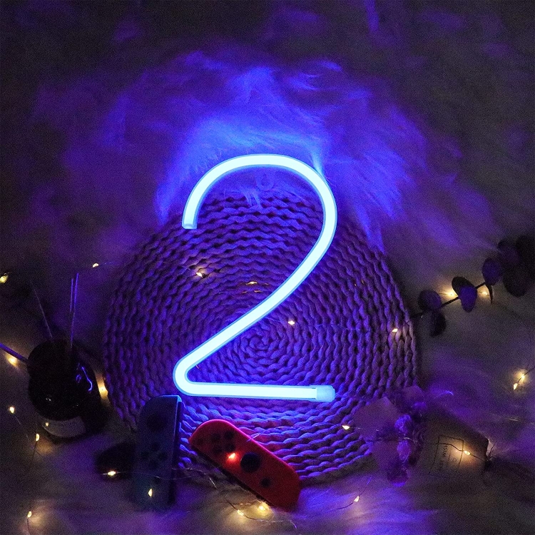 Blue Letter Number Neon Lights Holiday Decoration Lights(Number 2)