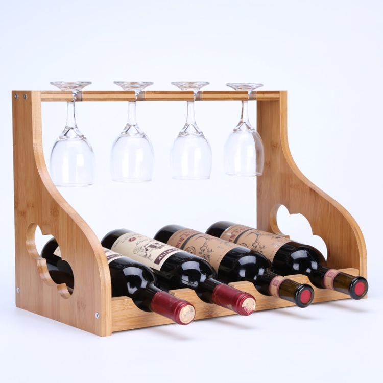 Bamboo Wine Rack Wine Glass Upside Down Rack Wine Bottle Rack(1 Layer)