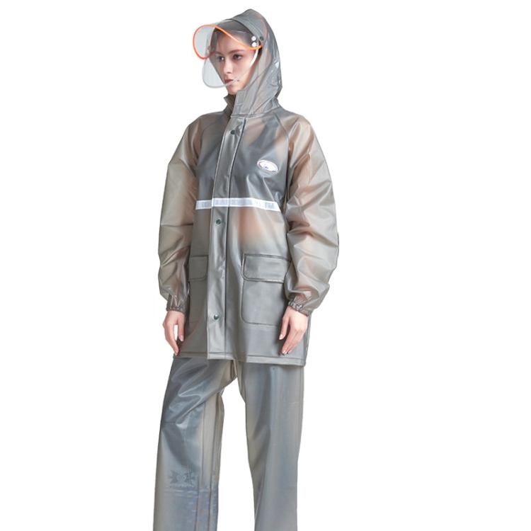 Adult Anti-Riot HD Double Brim Raincoat Rainpants Sets, Size: M(Water Gray)