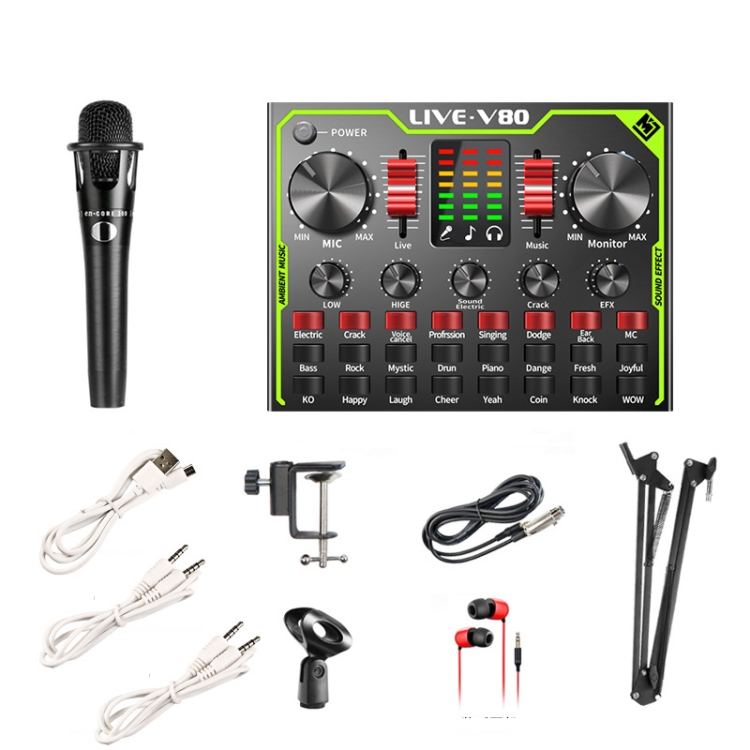 V80 Live Sound Card Set Mixing Console,Style: With E300 Microphone ...