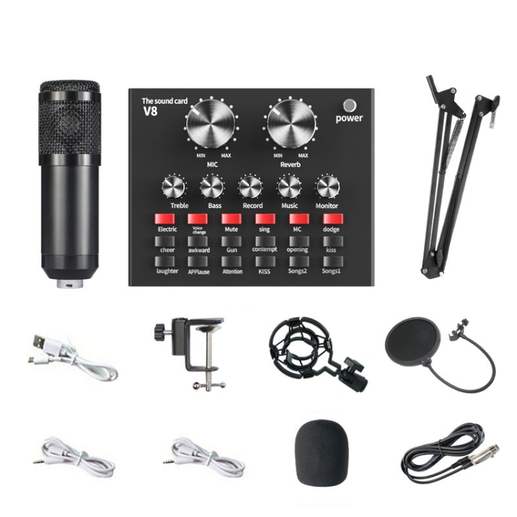 V8 Live Sound Card Set Anchor Recording Microphone,Style: With Black BM800 Set
