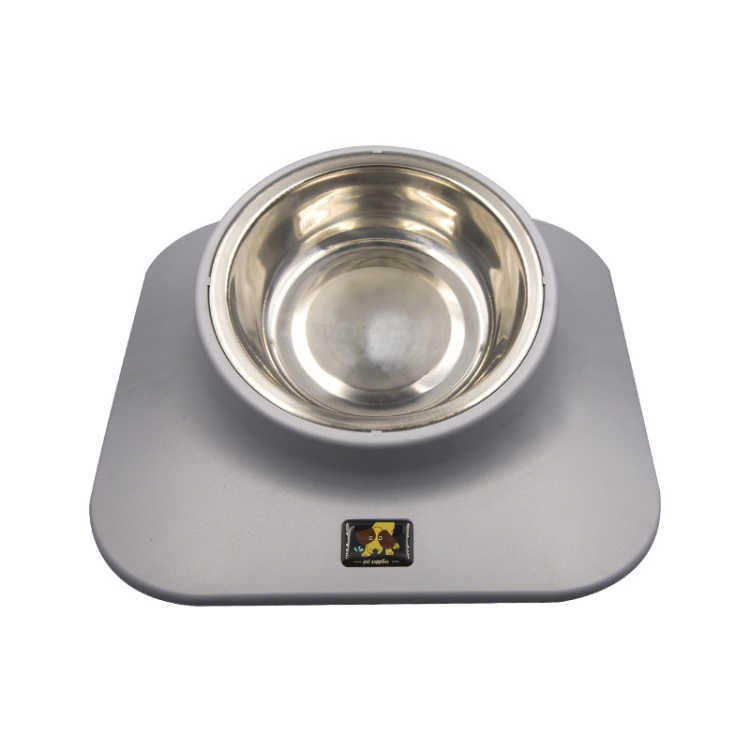 Pugga PET สแตนเลสสตีลแอนตี้ลื่นชามแมวสุนัขเอียงคอ, สไตล์: ชามเดี่ยวสีเทา
