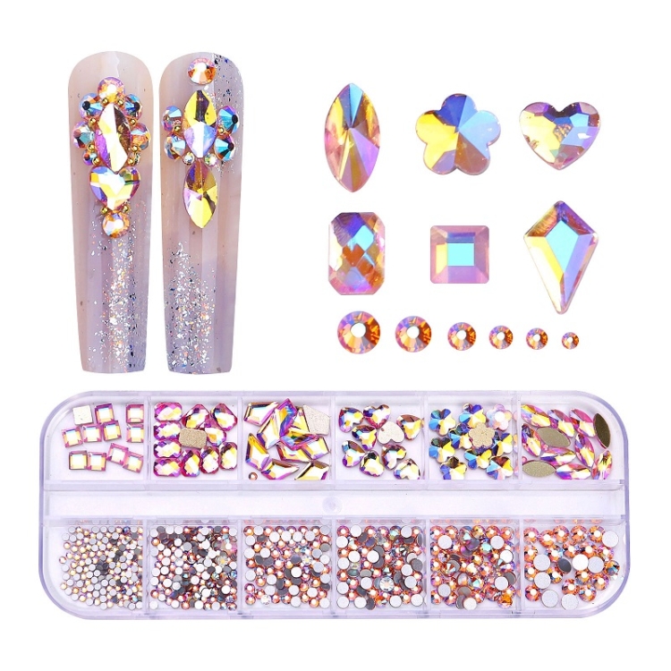 12 Grid Flat Bottom Shaped Nail Rhinestones Nail Decoration ...