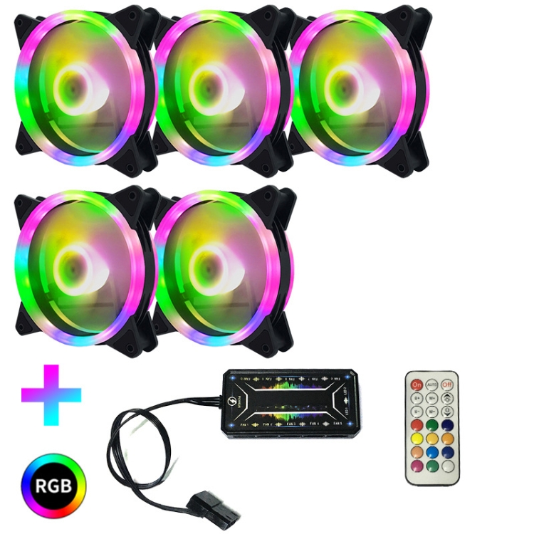 คอมพิวเตอร์ CPU RGB หม้อน้ำส่องสว่าง 5 พัดลม + รีโมทคอนโทรล