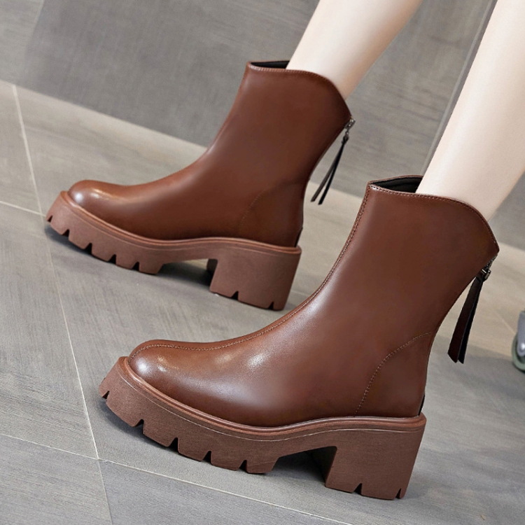 Botas cortas para mujer Botas Martin de fondo grueso de cuero a media ...