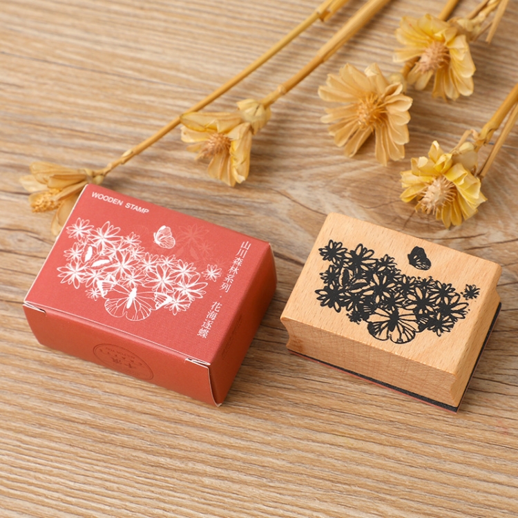 5 PCS DIY Vintage Nature Landscape Handbook Wooden Stamp(Sea Flowers ...