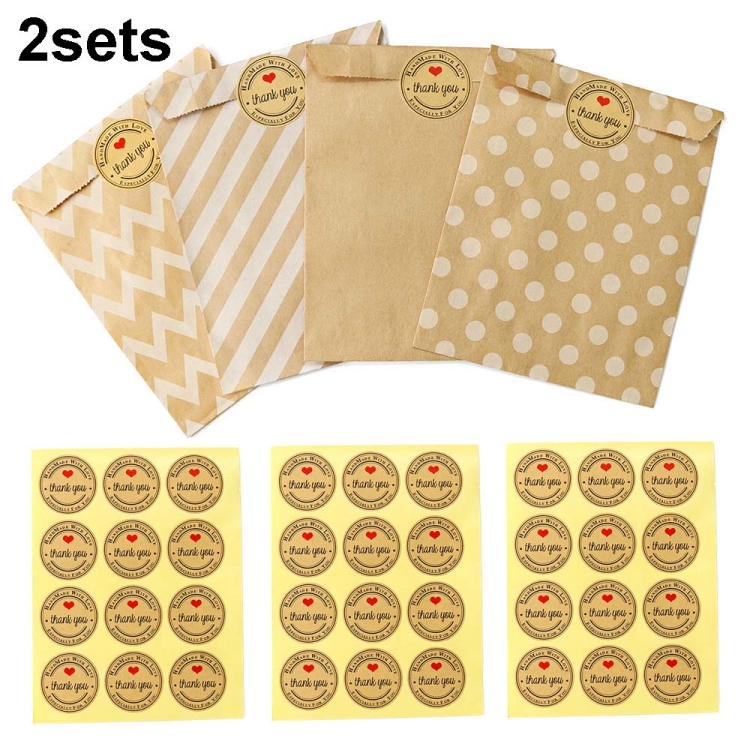 2sets Wave Dot Packaging Kraft Paper Bag Stickers DIY Baking Packaging ...