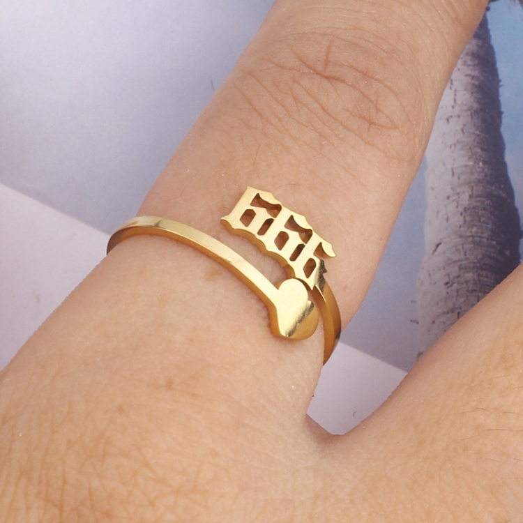 2 anillos abiertos de acero inoxidable con número de la suerte de acero inoxidable, color: oro 666.