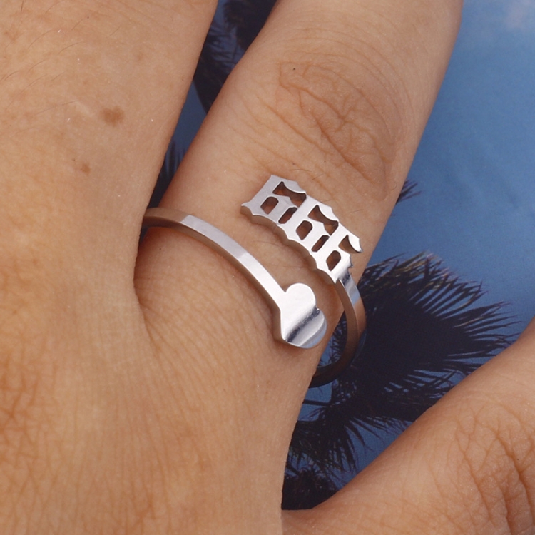 2 anillos abiertos de acero inoxidable con número de la suerte de acero inoxidable, color: acero ...