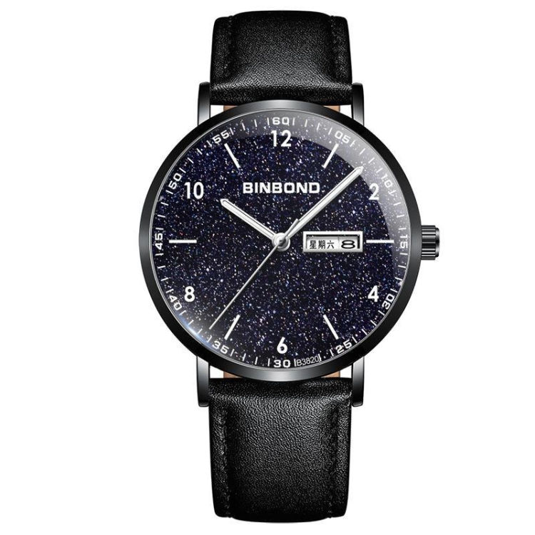 BINBOND B3820 30M Reloj estrellado luminoso de cuarzo ultrafino a prueba de agua, color: cuero ...