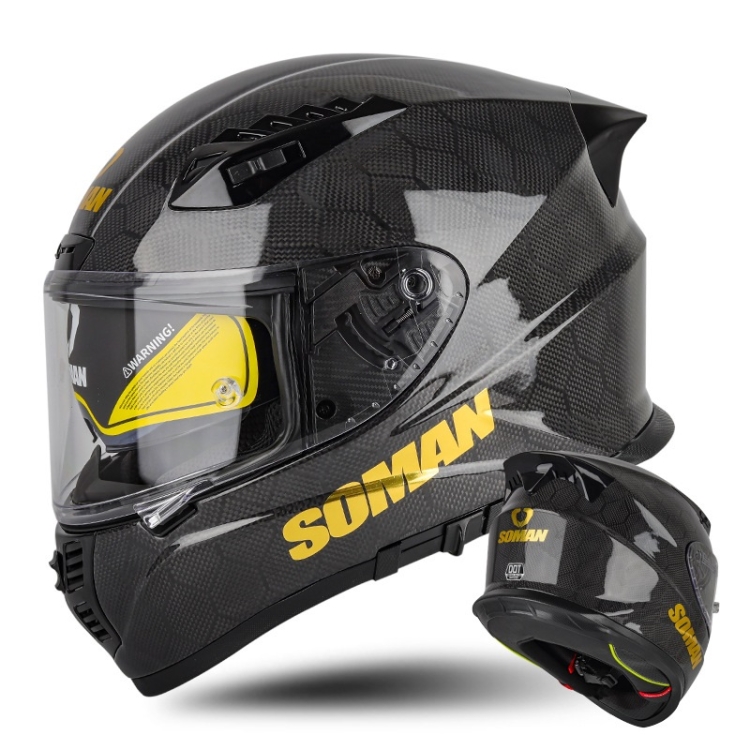 SOMAN Motorcycle Carbon Fiber Double Lens Thermal Safety Helmet, Size ...