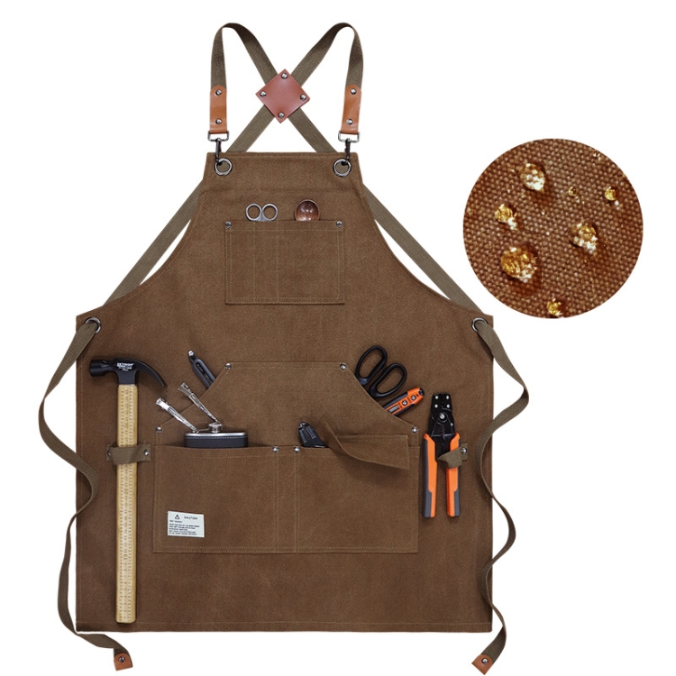 Carpentry Electrician Garden Heavy Canvas Workwear Apron, Color: Camel