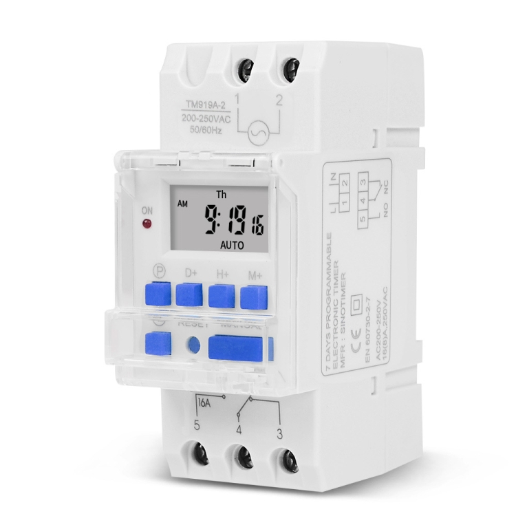 SINOTIMER TM919A-2 220V 16A Din Rail Mount Digital Timer Switch Microcomputer Weekly ...