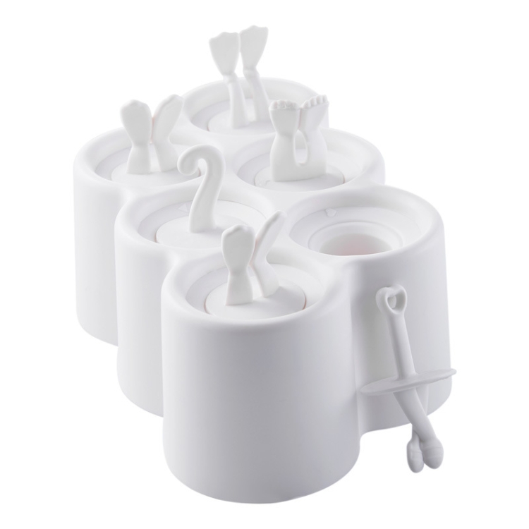 크리 에이 티브 만화 피트 모양 실리콘 아이스 큐브 금형 세트 가정용 냉동 얼음 격자 냉장고 광장 플라스틱 얼음 Diy 식품 보충 상자 뚜껑 스타일 6 핸들 없음 흰색