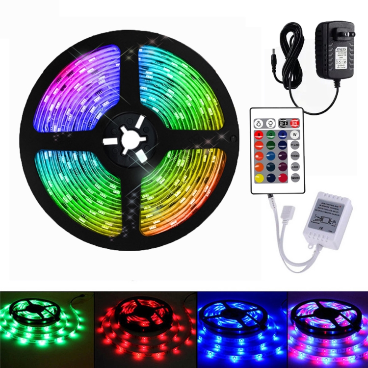 US ปลั๊ก 5M 2835SMD ไม่มีไฟกันน้ำพร้อมรีโมทคอนโทรล 24 ปุ่ม RGB LED ...