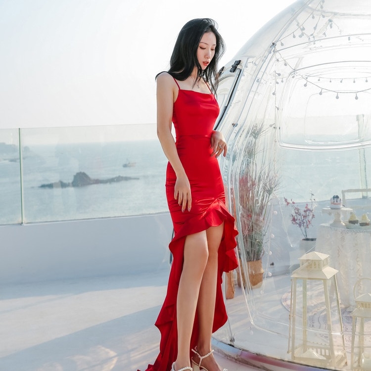 Sexy Satin Split Ears Sling Dress