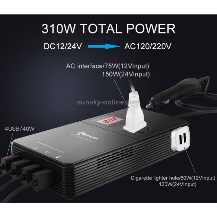 XPower T1C 310W DC 12V เป็น AC 120V / DC 24V เป็น AC 220V รถมัลติฟังก ...