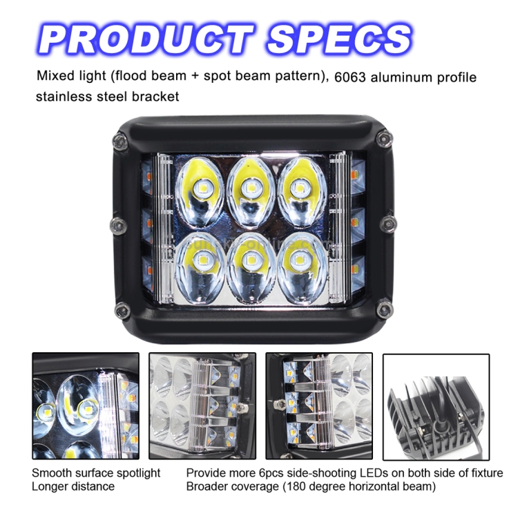 4 inch 45W 4500LM LED Work Light Bar Side Shooter Combo Beam White ...