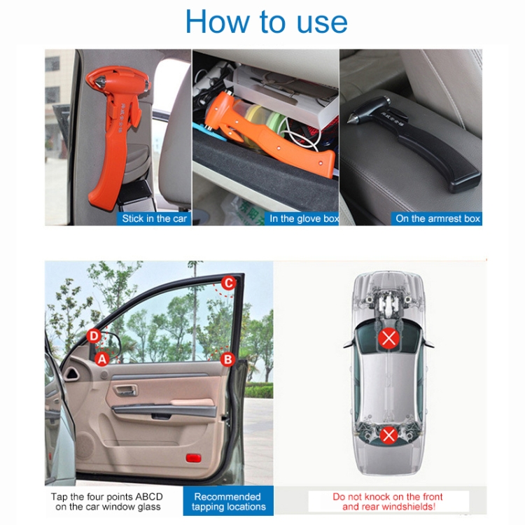 Shunwei Sd 3501 안전 벨트 커터 창 차단기 자동 구조 도구 접착 테이프 및 고정 프레임검은색이 있는 이상적인 플라스틱 쉘 자동차 안전 비상 해머