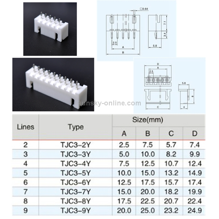20 Sets TJC3 2.5mm XH 6P 7P 8P 9Pin Male Female Housing Connector with Crimps