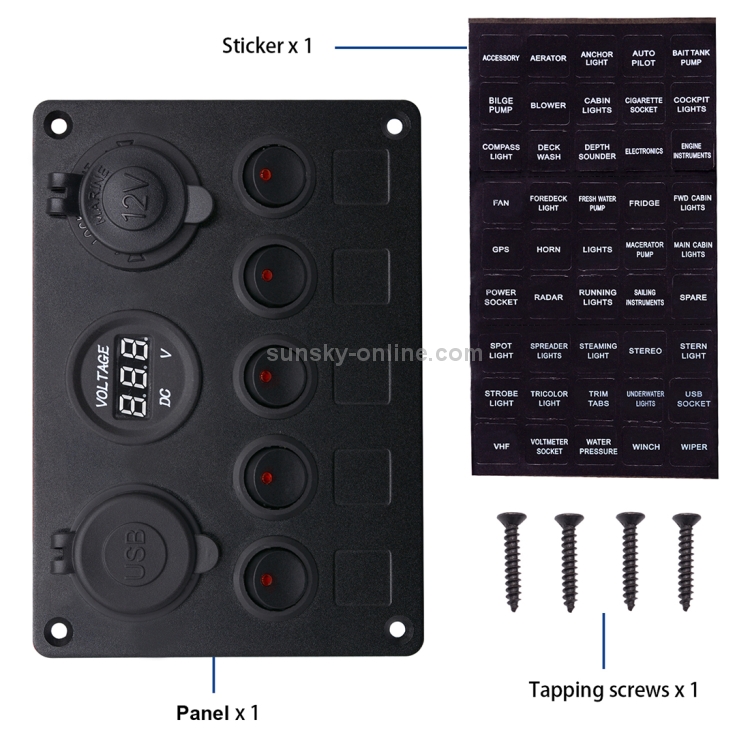 Sunsky 다기능 조합 스위치 창 전압계 시가 라이터 소켓 5 웨이 스위치 자동차 Rv 해양 보트 용 듀얼 Usb 충전기 빨간불