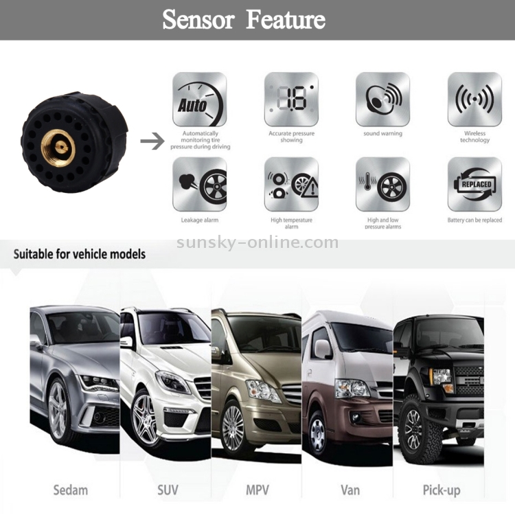Tpms 자동차 자동 범용 타이어 압력 온도 모니터링 시스템 Usb 태양 광 발전 모니터 무선 Lcd 디스플레이 4 외부 센서