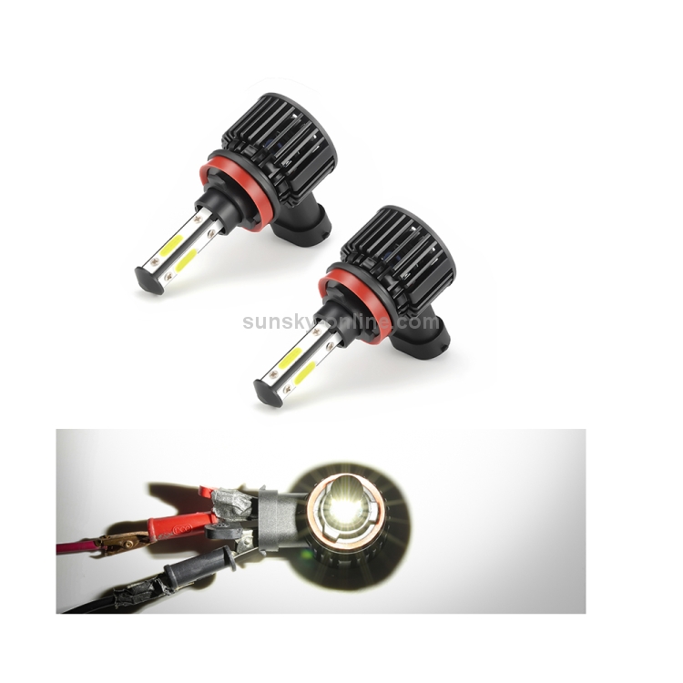 F8 H11 2 PCS 22W 3000LM 6000K Four Side DOB LED Headlight Fog Light ...