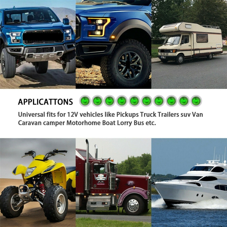 10 ชิ้น MK-118 3/4 นิ้วเฟรมโลหะ / รถบรรทุก 3LEDS ตัวบ่งชี้ด้านข้างไฟ ...