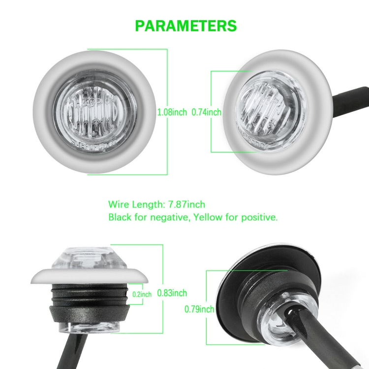 10 PCS MK-118 3/4 인치 금속 프레임 카 / 트럭 3LED 측면 마커 표시등 전구 램프 (흰색 표시등)