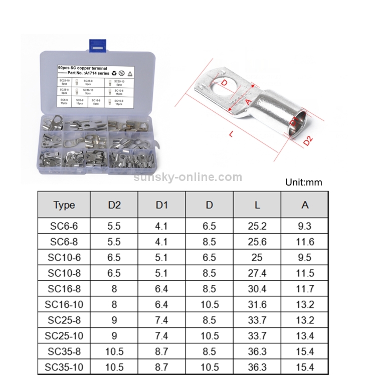 90 in 1 Boat / Car Bolt Hole Tinned Copper Terminals Set Wire Terminals Connector Cable Lugs SC ...