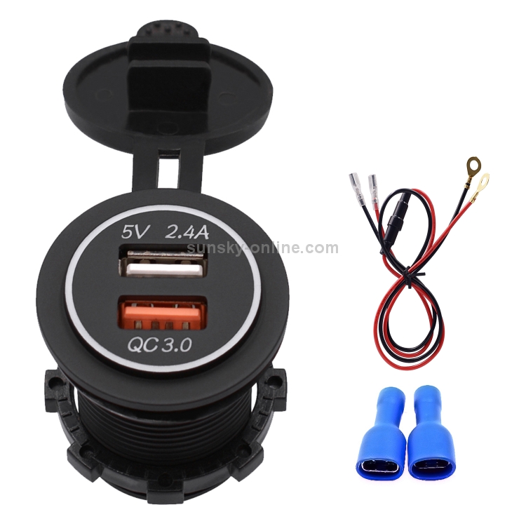 Universal Car QC3.0 Dual Port USB Charger Power Outlet Adapter 5V 2.4A ...