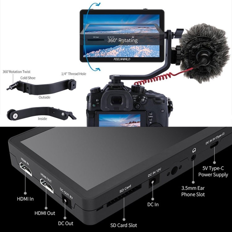 Feelworld F6 Plus V2 6 인치 3d Lut 터치 스크린 Dslr 카메라 필드 모니터 Ips