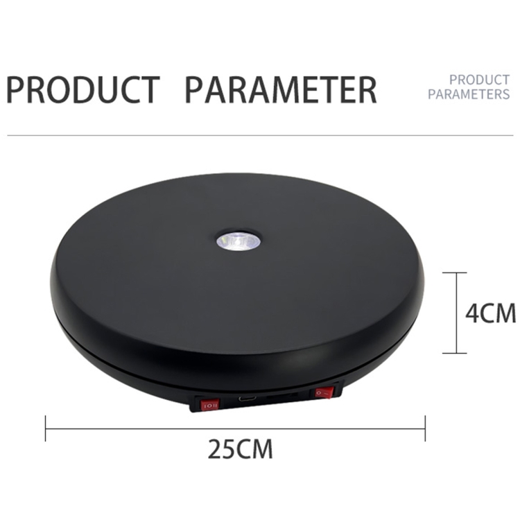 25cm LED Light Electric Rotating Display Stand Turntable (Black)