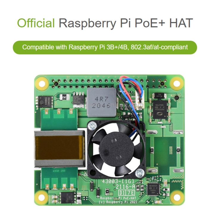 Waveshare Raspberry Pi PoE+ HAT Ethernet Expansion Board for Raspberry ...