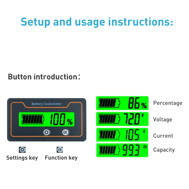 2m 50A 12V 48V Digital Display DC Current Voltmeter Lead-Acid Lithium ...