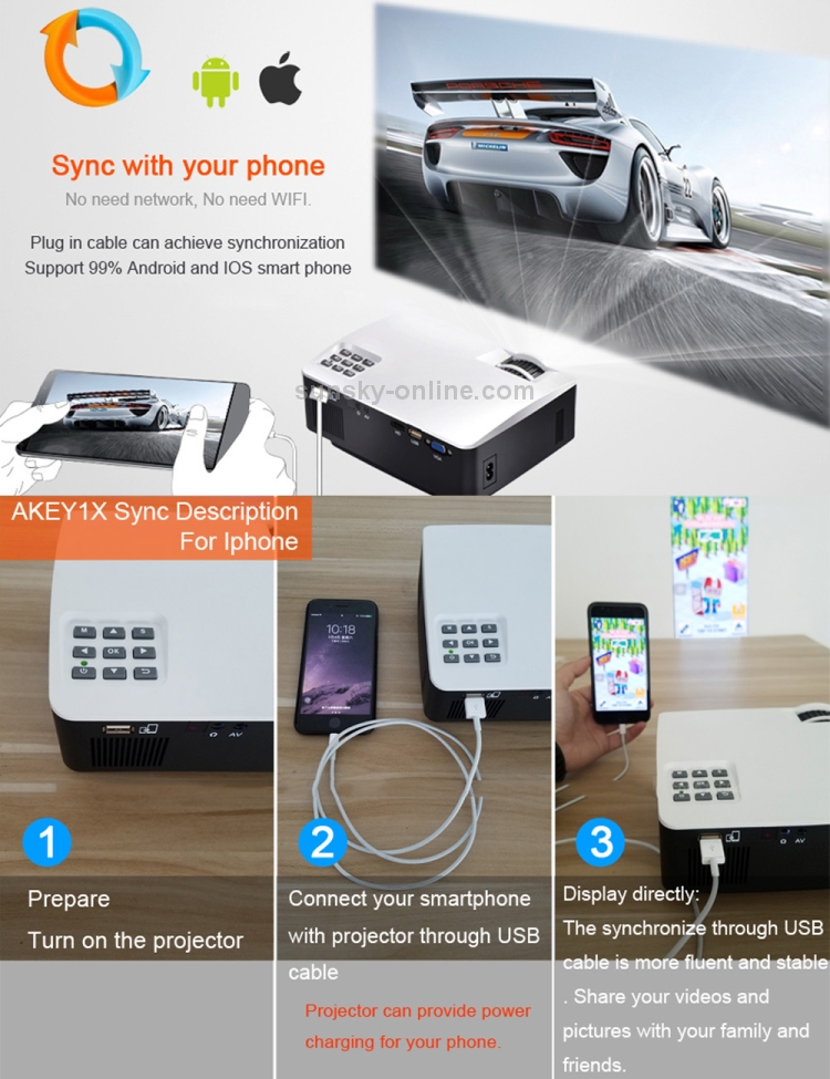 AUN AKEY1X Sync Screen 1800 Lumens LED 800x480 Multimedia Video ...