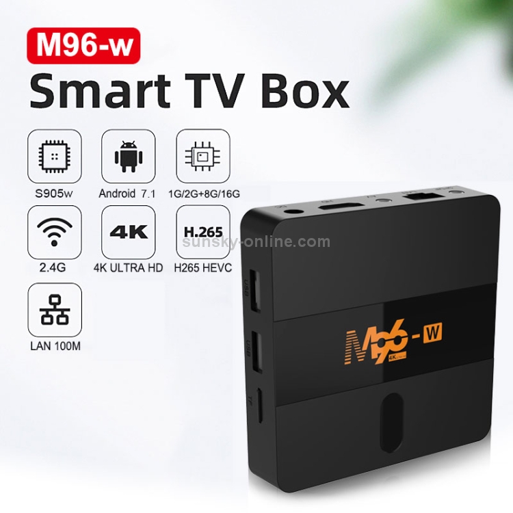 M96-W 4K Smart TV BOX Lecteur multimédia Android 7.1 avec télécommande, Quad-core Amlogic S905W ...