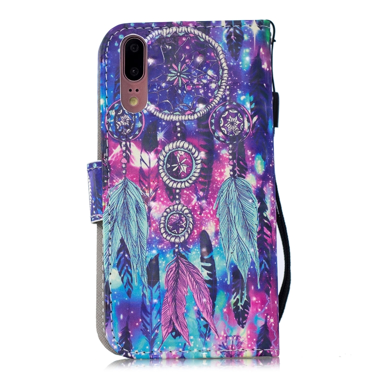 3d 페인팅 패턴 컬러 드로잉 수평 플립 Pu 가죽 케이스 홀더 및 카드 슬롯 및 지갑 화웨이 P20 별이 빛나는 바람 차임