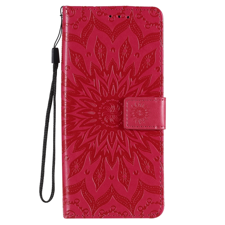 모토로라 에지 플러스 프레스 인쇄 해바라기 패턴 수평 플립 Pu 가죽 케이스 홀더 및 카드 슬롯 및 지갑 및 끈 빨간색