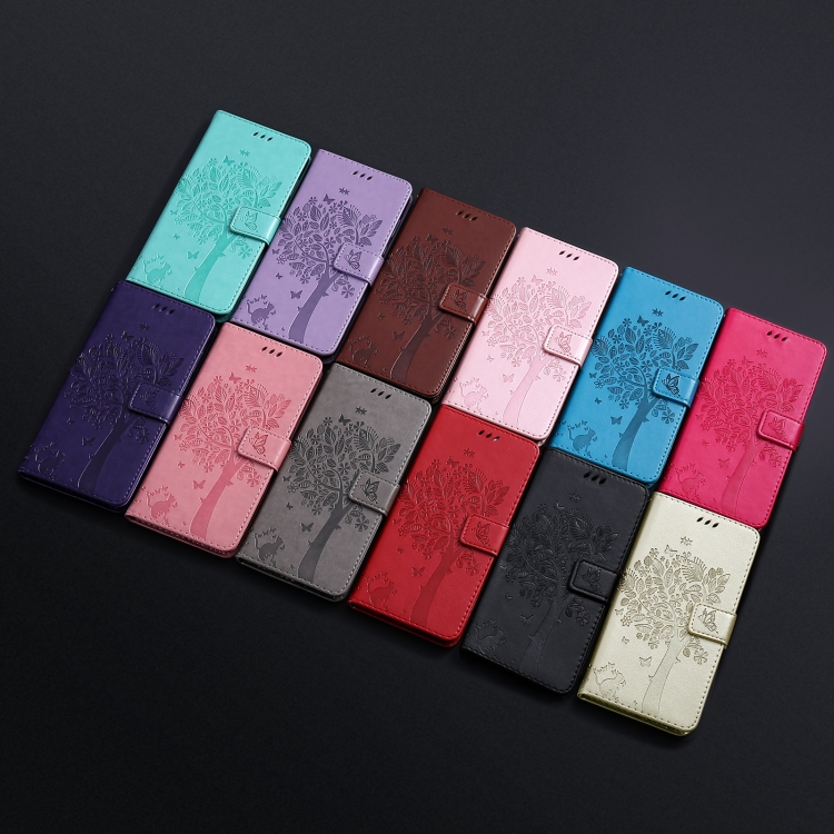 Voor OPPO F17 / A73 Boom & Kat Patroon Geperst Afdrukken Horizontale ...