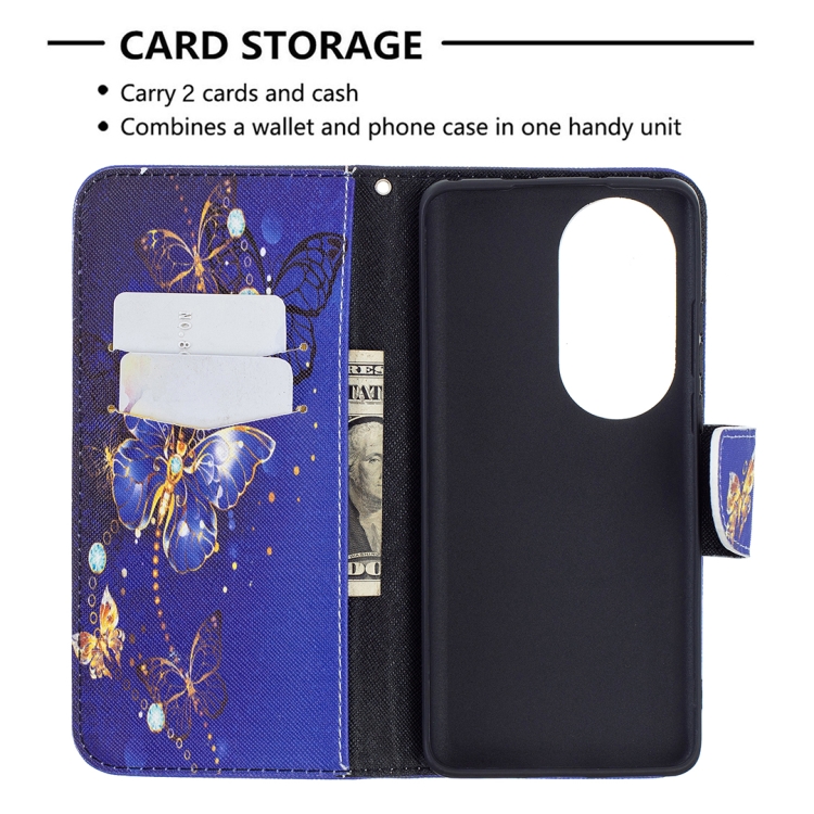 สำหรับหัวเว่ย P50 PRO รูปแบบการวาดภาพสีซองหนังพลิกแนวนอนพร้อมผู้ถือและ ...