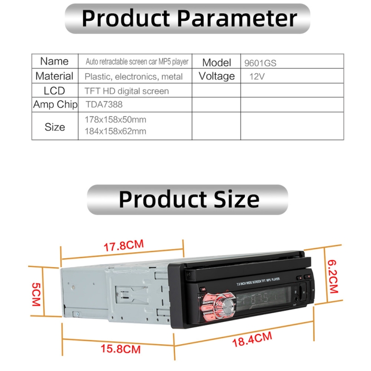9601g รถ 7 นิ้วหน้าจอกล้องส่องทางไกลบลูทู ธ MP5 รองรับ FM / AUX / U ...