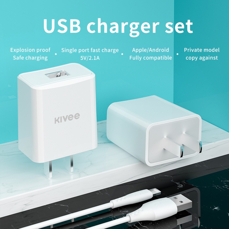 Kivee KV-AC03D 5V 2.1A USB 여행 충전기 전원 어댑터 + USB to USB-C / TYPE-C 케이블 세트