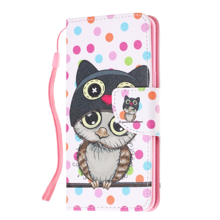 삼성 갤럭시 S9 컬러 드로잉 패턴 크로스 텍스처 수평 플립 Pu 가죽 케이스 홀더 및 카드 슬롯 및 지갑 도트 올빼미