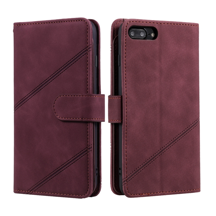 Iphone Se 2022 Se 2020 8 7용 스킨 필 비즈니스 수평 플립 Pu 가죽 케이스홀더 및 멀티 카드 슬롯 및 지갑 및 끈 및 포토 프레임 포함빨간색