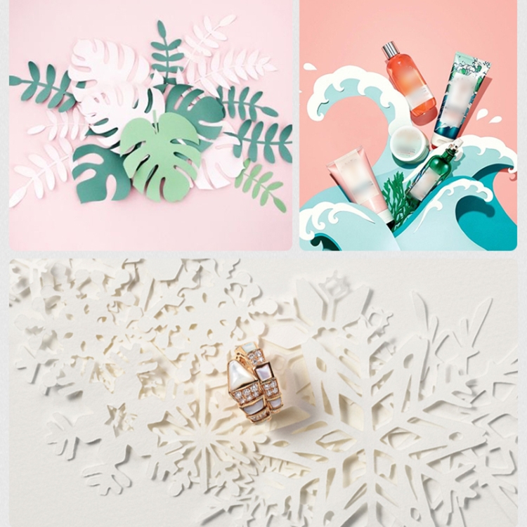 복숭아 꽃 크리 에이 티브 종이 절단 슈팅 소품 꽃 Papercut 쥬얼리 화장품 배경 사진 Props 빨간색