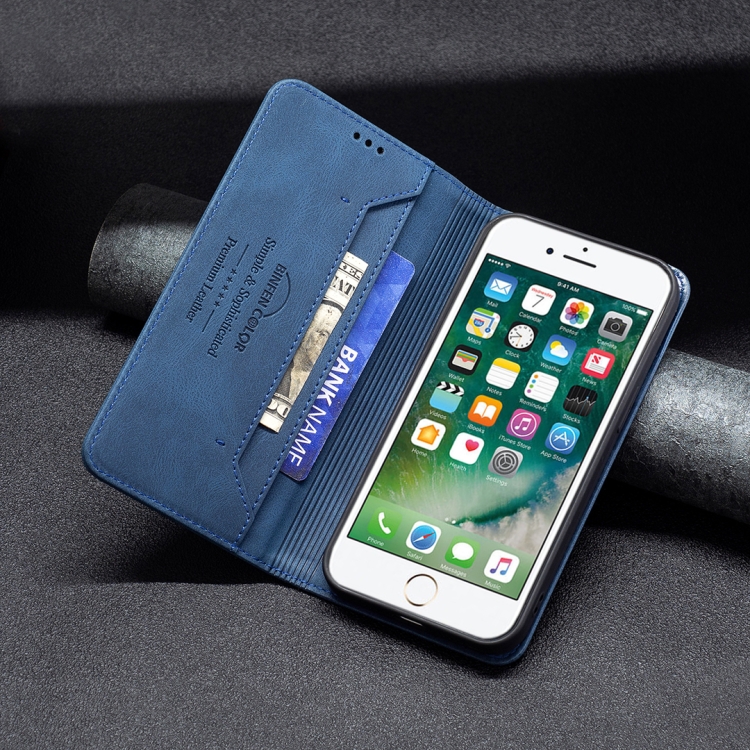 마그네틱 Rfid 차단 홀더 및 카드 슬롯 및 Iphone 7 플러스 8 Plus 파란색 용 지갑이있는 도난 방지 가죽 케이스
