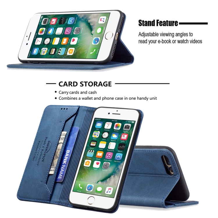 마그네틱 Rfid 차단 홀더 및 카드 슬롯 및 Iphone 7 플러스 8 Plus 파란색 용 지갑이있는 도난 방지 가죽 케이스