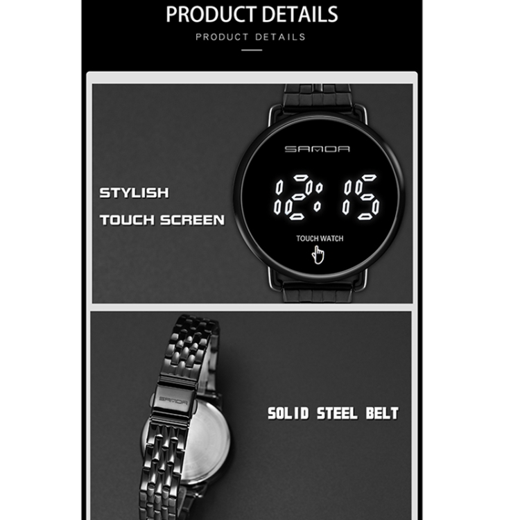 SANDA 8011 Touch Screen LED Digital Display Round Dial Electronic Watch ...